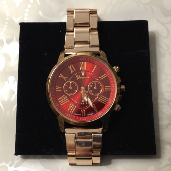 Accessories | Rose Gold Tone Red Face Watch Lightweight Nwot | Poshmark